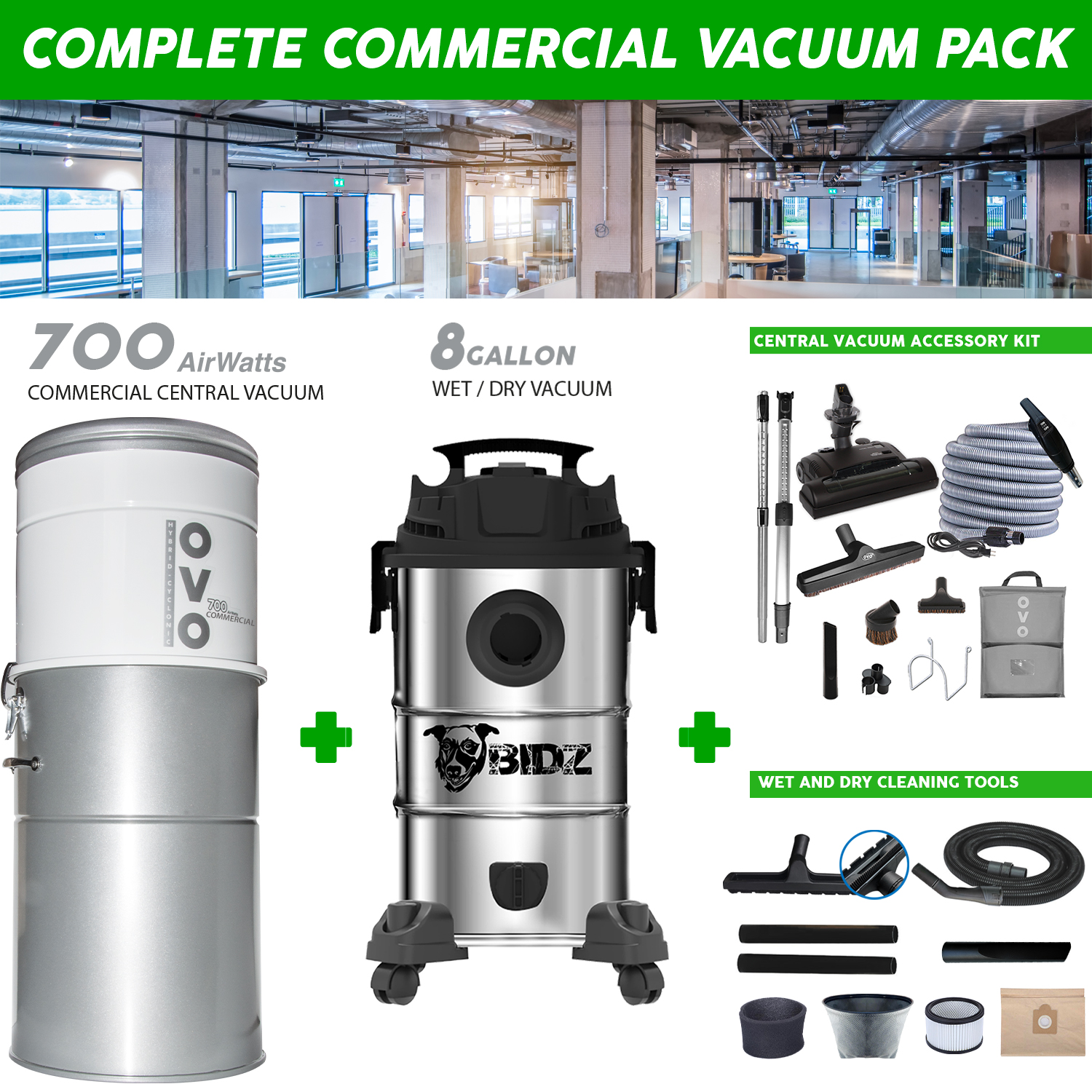 Complete commercial vacuum pack - Commercial Central Vacuum, 700AW + 8 ...
